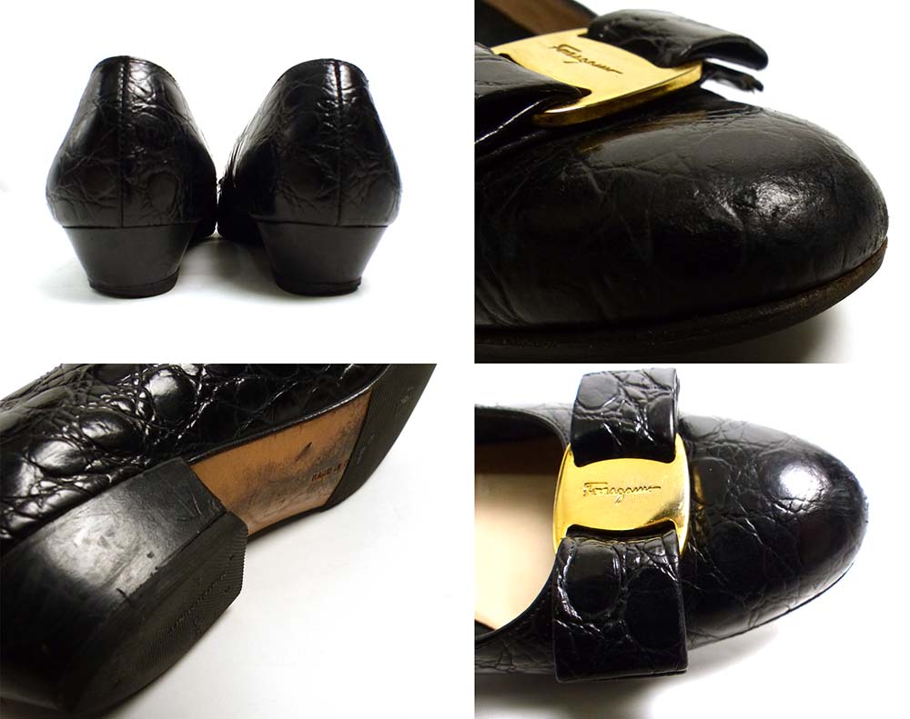 イタリア製 サルヴァトーレ フェラガモ / Salvatore Ferragamo 型押し ヴァラリボンレザーパンプス 7C(24-24 ...