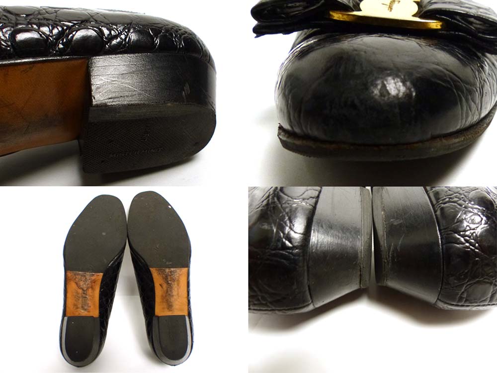 イタリア製 サルヴァトーレ フェラガモ / Salvatore Ferragamo 型押し ヴァラリボンレザーパンプス 7C(24-24 ...