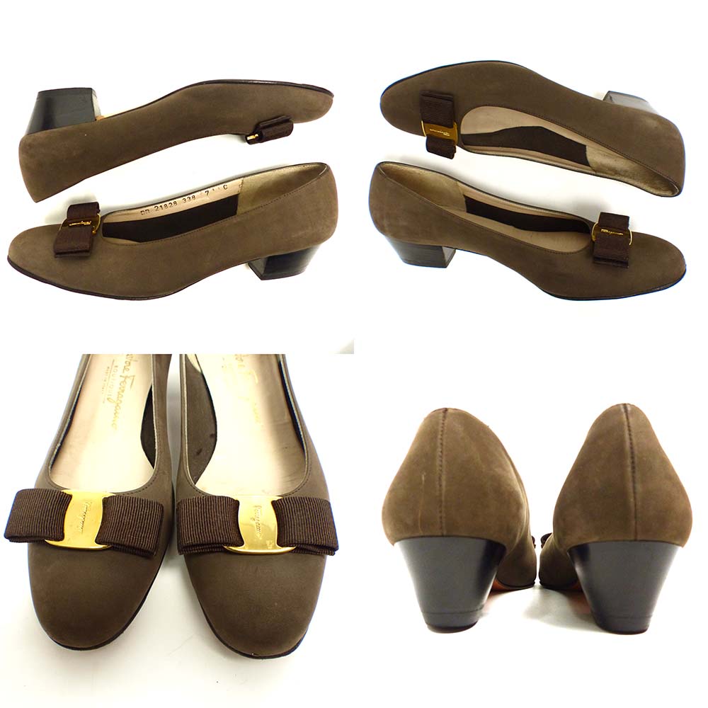 イタリア製 サルヴァトーレ フェラガモ / Salvatore Ferragamo ヴァラリボンスエードパンプス 7C(24cm相当 ...