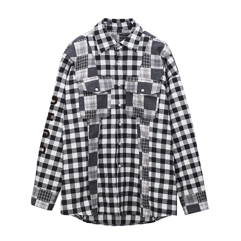 PATCHWORK CHECK SHIRTS 【BLK/WHT】 | BAGARCH