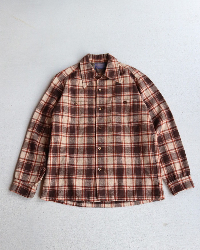 Vintage 70s PENDLETON Open Collar Wool Shirt (M)