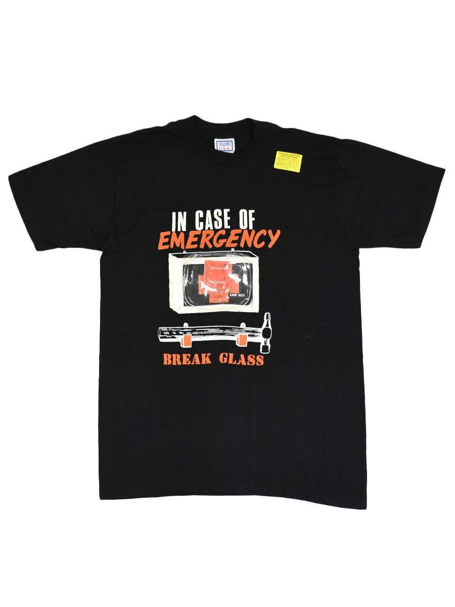 90's MY SHIRT ''IN CASE OF EMERGENCY BREAK GLASS'' ギミックTシャツ ブラック 表記(XL ...