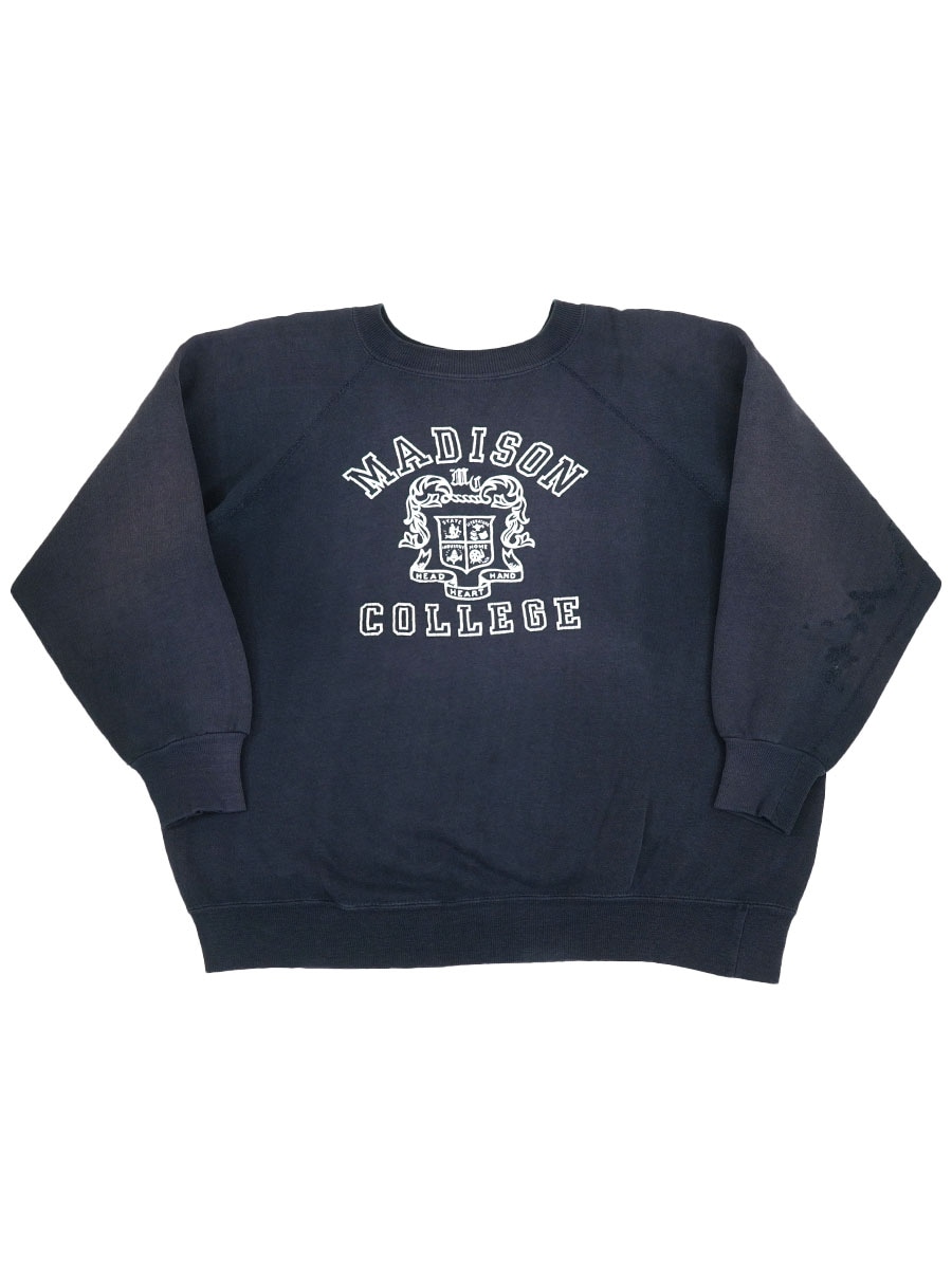60's ''MADISON STATE COLLEGE'' 3段プリント ラグランスウェット 実寸(XL位) ネイビー | NEW ITEM ...