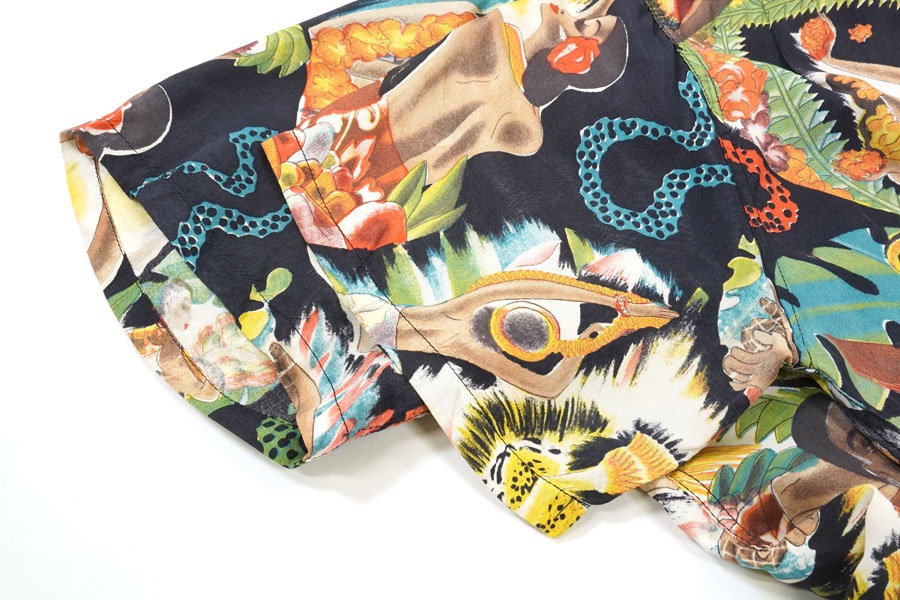 50's Black HAWAIIAN SHIRT MATSON MENU Frank Macintosh, Size M ...