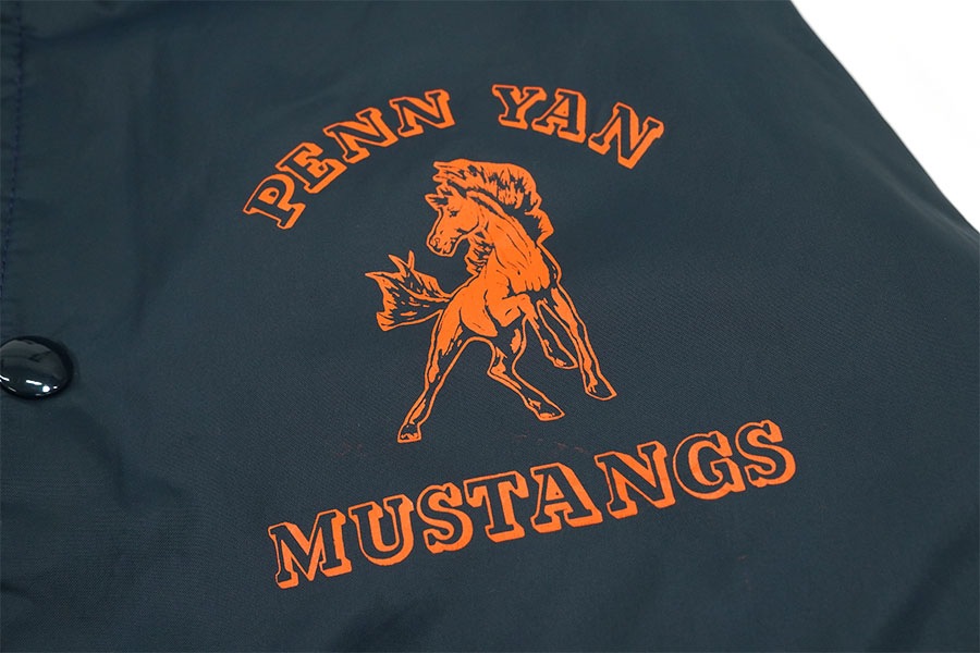 90's NASCO inc ''PENN YAN MUSTANGS'' リブライン サテンスタジャン ネイビー 表記(M) USA製 ...