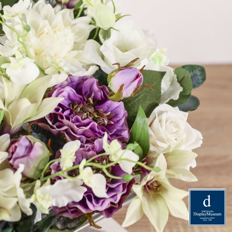 フラワーアレンジメント (ローズ、リリー、ダリア) H30.5cm W36cm｜FBCD-3008 アーティフィシャルフラワー ベース付き｜ビザインショップ