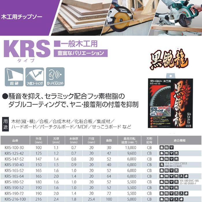 モトユキ 一般木工用 グローバルソー 黒鋭龍 KRS | チップソー | 道工具のオンライン卸売 HOT STUFF