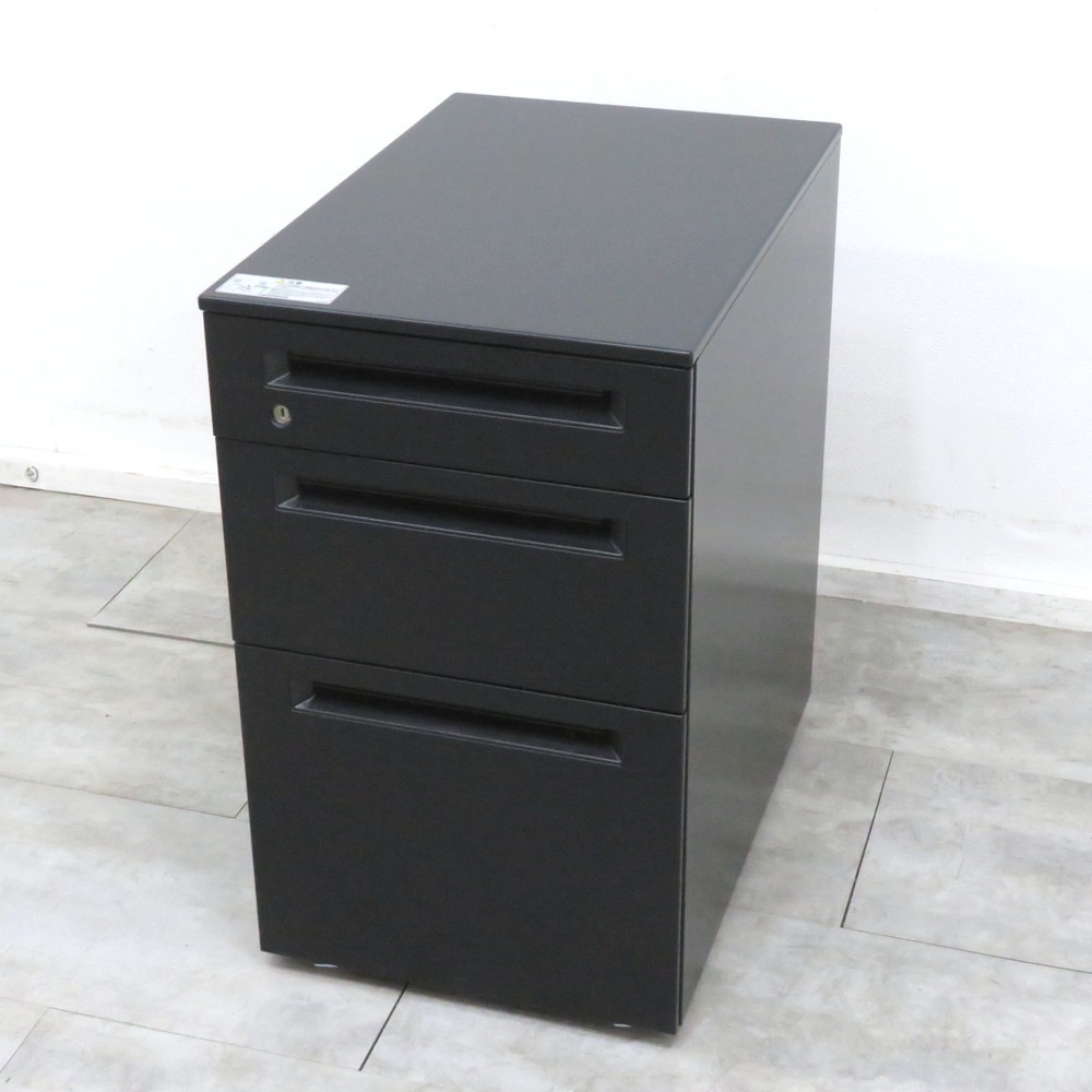 okamura オカムラ プロユニット 鍵付 3段ワゴン DNC1CX Z25 ブラック キャスター ペントレー 袖机 引き出し YH10226-1 中古オフィス家具 配送サイズ170