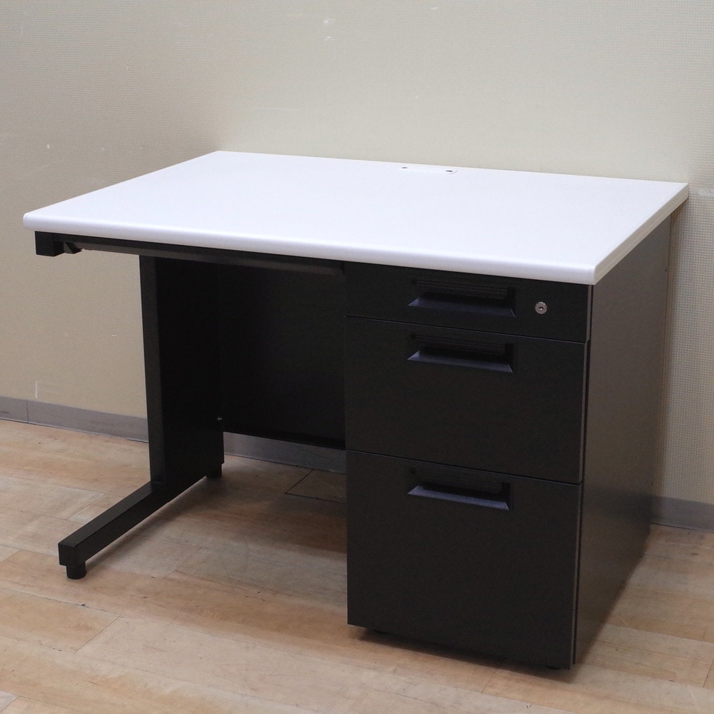 プラス PLUS フラットライン SH-T107 片袖デスク 2018年製 ホワイト/ブラック 事務机 オフィスデスク 袖机 KK12312 ...