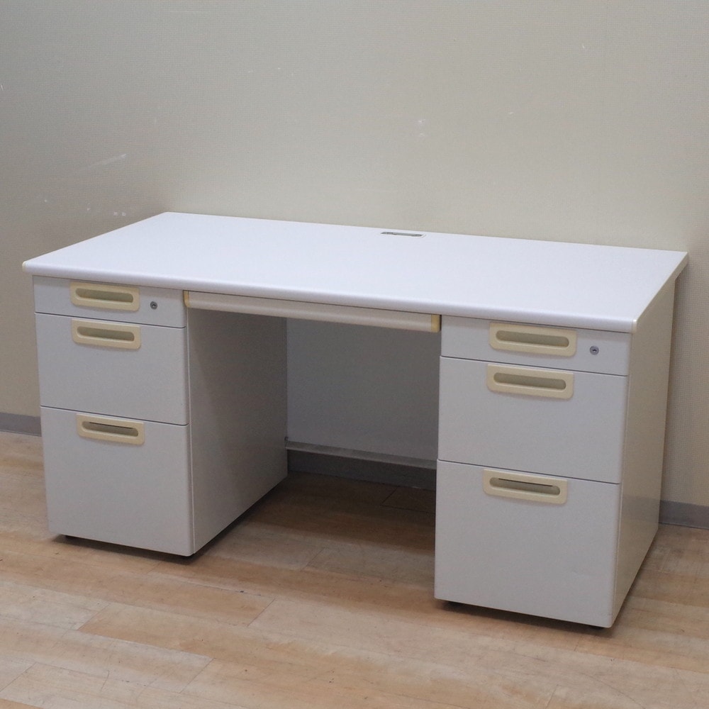 プラス RY-T147 両袖デスク ホワイト 幅1400 事務机 オフィスデスク パソコンデスク 袖机 引き出し 収納 配線口 KK12650 ...