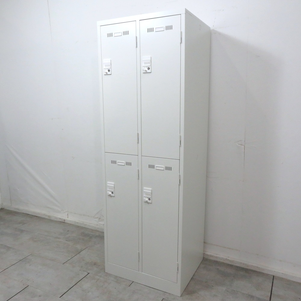 ★美品★ 生興 SLDW-4S 4人用ロッカー ホワイトダイヤル錠 2列2段 個人ロッカー 網棚 ハンガーパイプ 更衣室 YH12714 中古オフィス家具 配送サイズ350