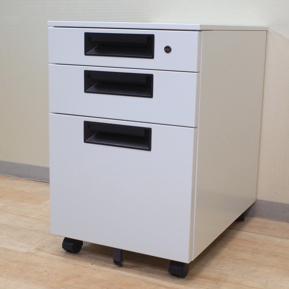 プラス PLUS SP-046SC-B3 3段ワゴン ホワイト 袖机 引き出し 収納ワゴン インサイドワゴン 脇机 三段 鍵付き ...