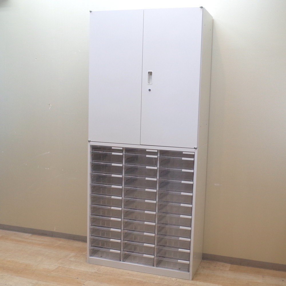 イトーキ ITOKI THIN LINE シンライン HTM-109HSS-W9/HTM-109KBN-W9 上下書庫 クリアケース 鍵有 キャビネット 収納 KK12765-1 中古オフィス ...