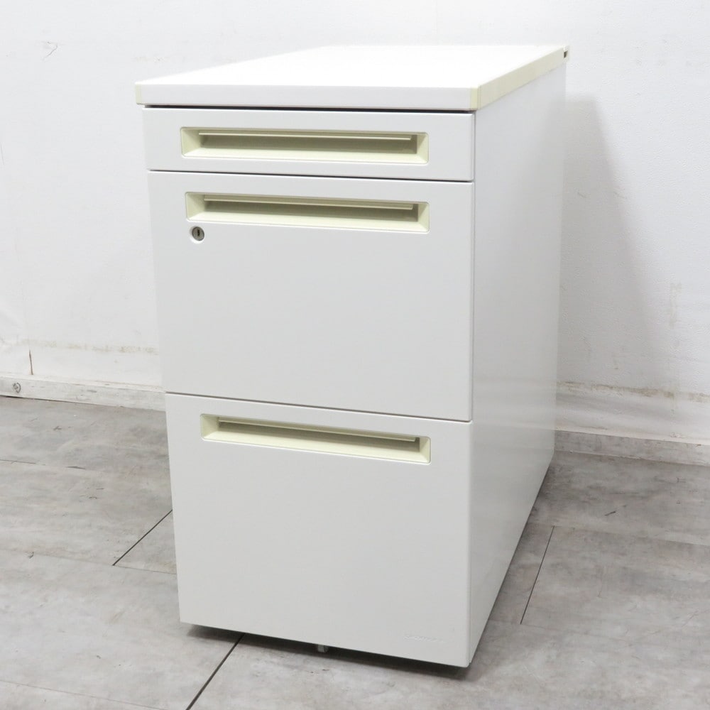 okamura オカムラ 3V32AA MK28 3段脇机 ホワイト 引き出し サイドデスク サイドキャビネット デスク収納 YH12986 ...