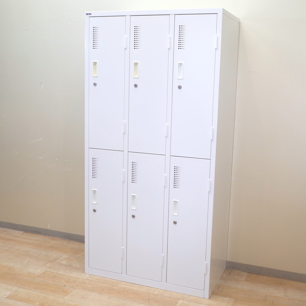 チェハ Ceha 6人用ロッカー ホワイト 六人用ロッカー 個人ロッカー 棚板 ハンガーパイプ 更衣室 鍵付き KK13606 中古オフィス家具 配送サイズ350