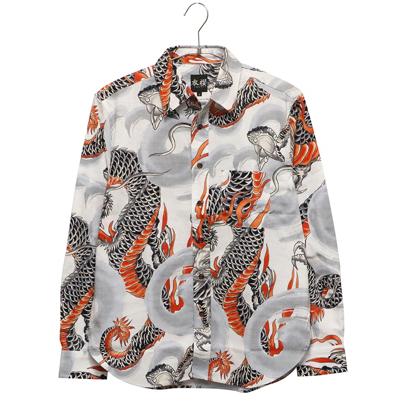 衣櫻 ころもざくら 巨龍 柄 レギュラーカラー 和柄 長袖 シャツ サザンクロス素材 （ SA-1589 ） | 和柄ブランド,衣櫻,長袖シャツ | BSCギャラリー京都