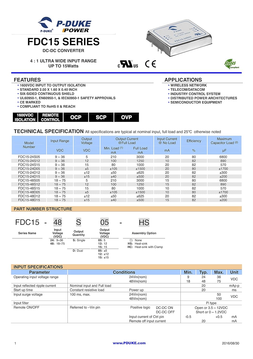 P DUKE DC/DC コンバータ 5VDC FDC15-48S05 | カテゴリ別,部品,半導体製品,信号部品,信号変換器 | Buhieen.com