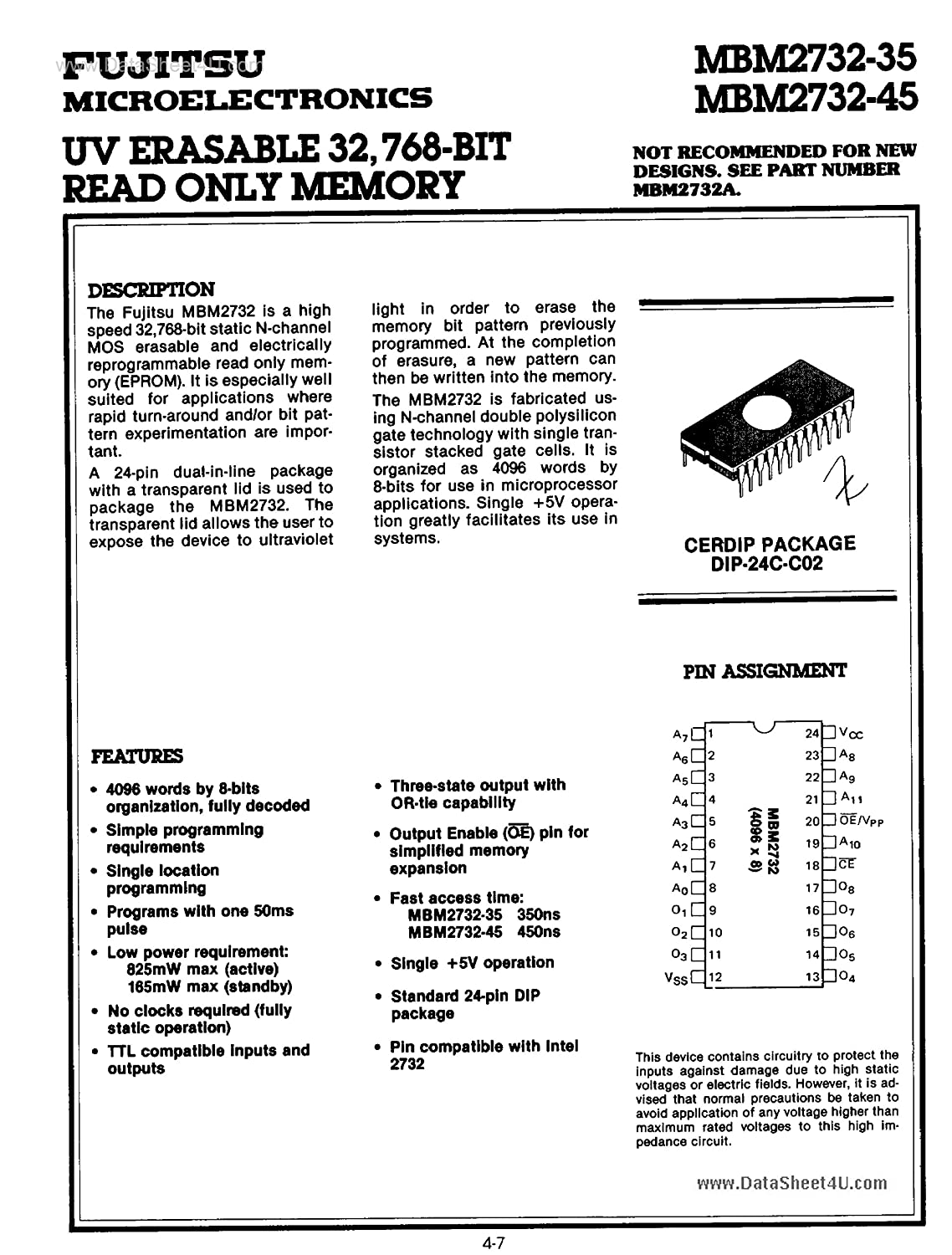 FUJITSU UV EPROM 32K 2732A-35 MBM2732A-35 | カテゴリ別,部品,半導体製品,デジタルシグナル ...