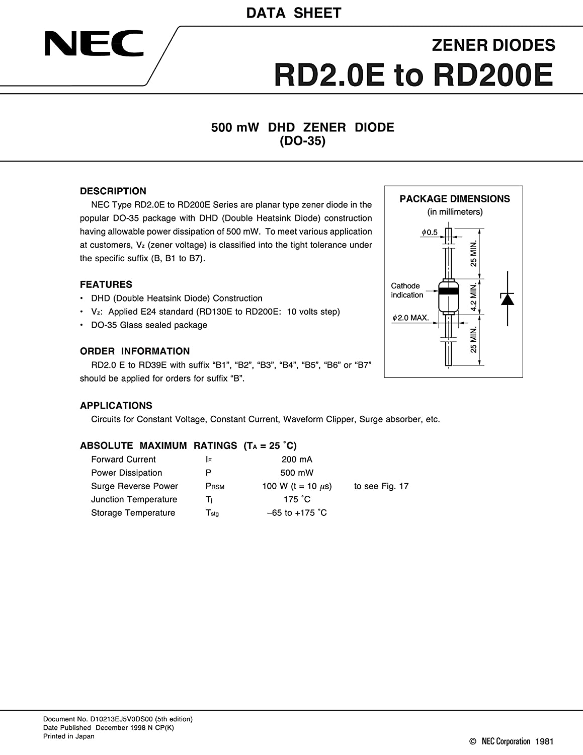NEC ツェナーダイオード 4.7V RD4.7E-T4-AZ (B3) (5個セット) | カテゴリ別,部品,半導体製品,ダイオード | Buhieen.com