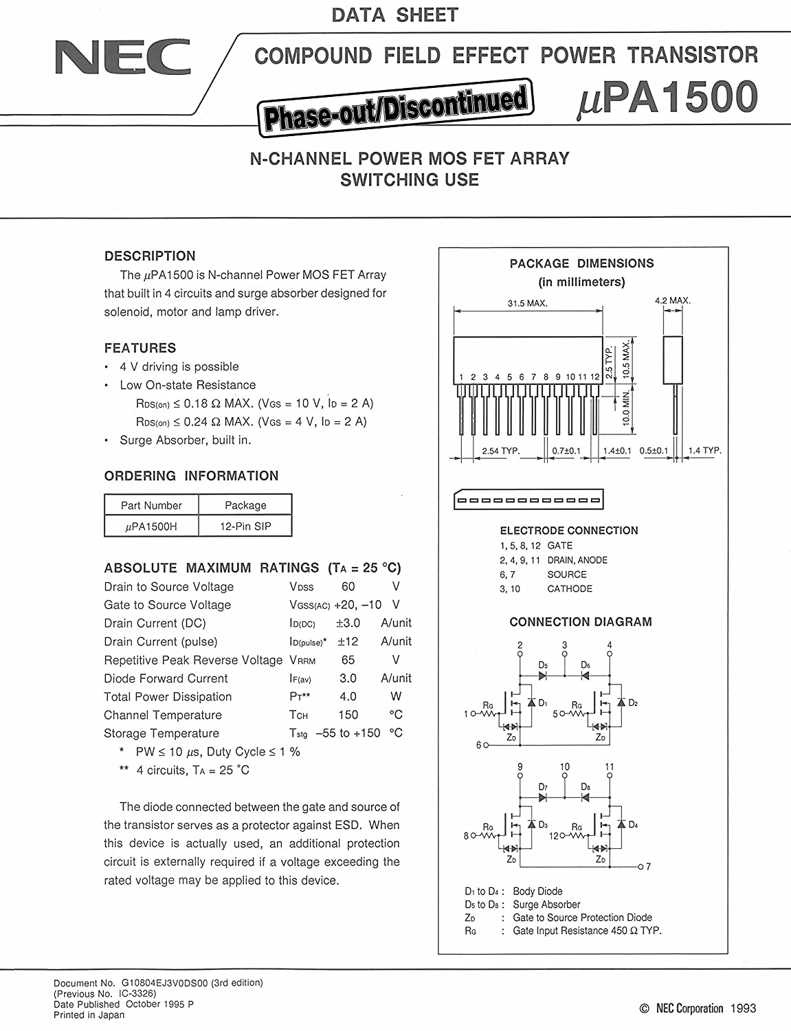 NEC Power MOS FET Array UPA1500シリーズ UPA1500H | カテゴリ別,部品,半導体製品,トランジスタ ...