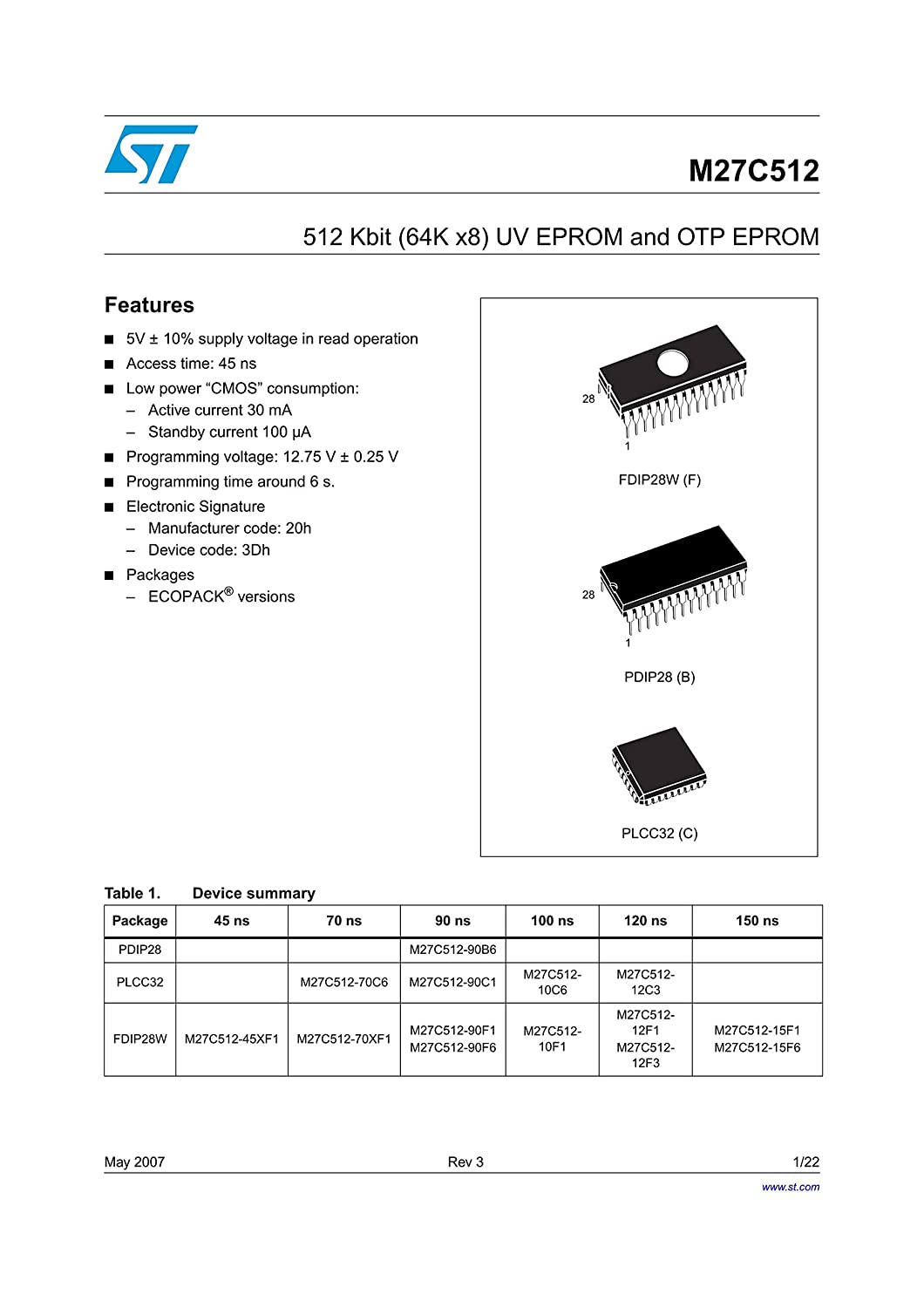 STMicroelectronics UV EPROM 512Kbit 27C512 M27C512-80XF1 | カテゴリ別,部品,半導体 ...