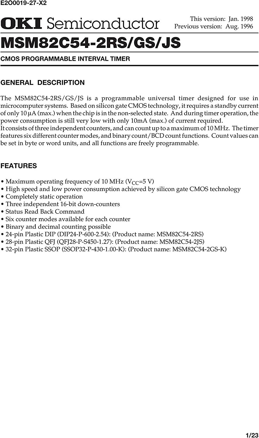 OKI CMOS PROGRAMMABLE INTERVAL TIMER MSM82C54-2GS-K | カテゴリ別,部品,半導体製品,クロック・タイマー | Buhieen.com