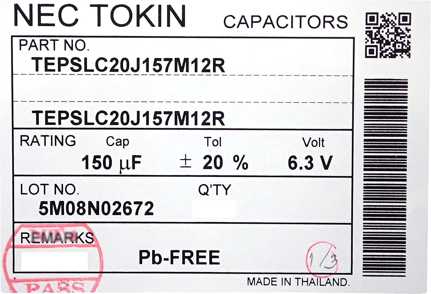 NEC TOKIN 汎用品 SMD チップ タンタルコンデンサ 6.3V 150μF TEPSLC20J157M12R (5個セット) | カテゴリ別,部品,受動部品 | Buhieen.com