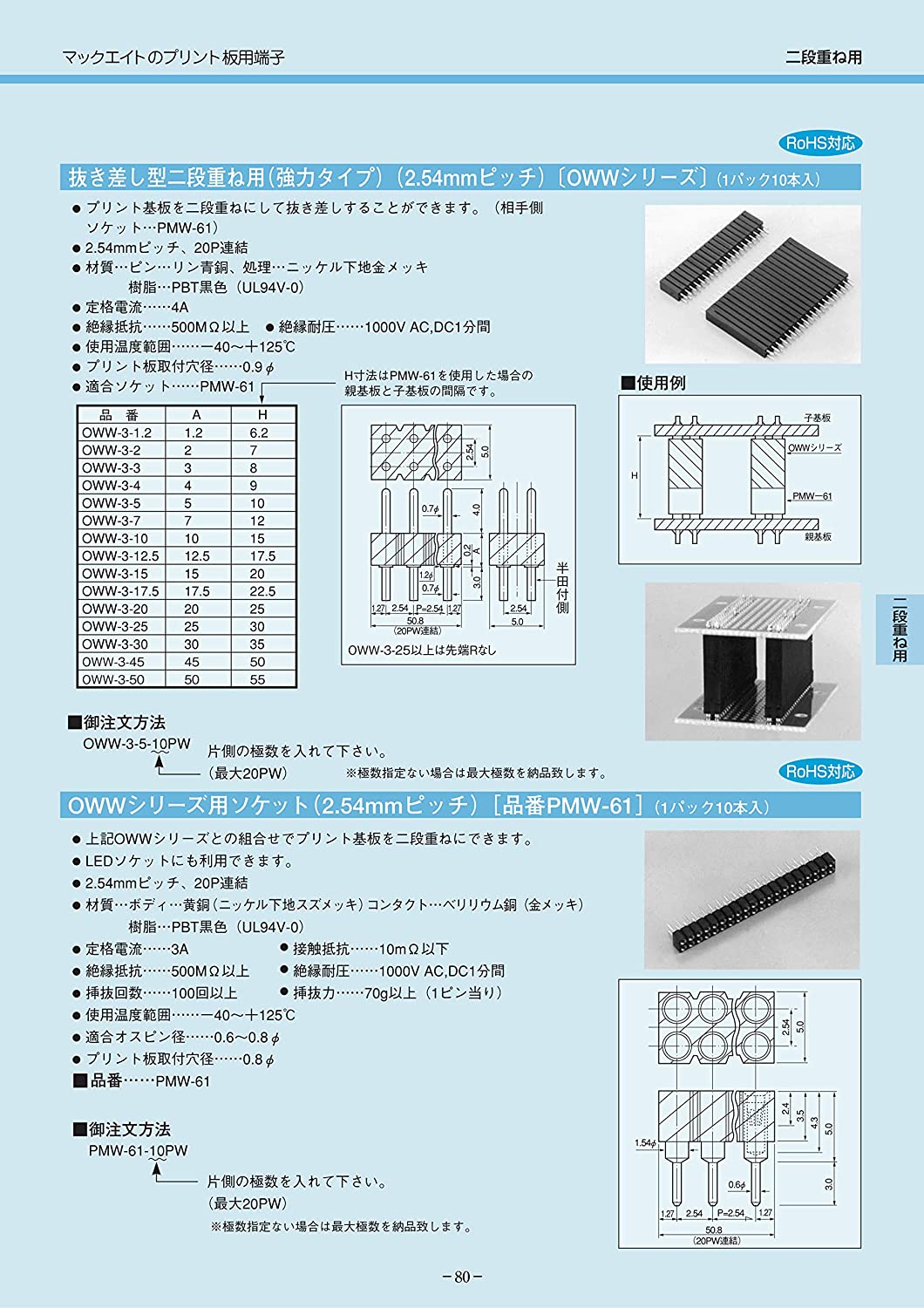 MAC8 抜き差し型 二段重ね用 強力タイプ 2.54mmピッチ OWWシリーズ OWW-3-1.2 (10本セット) | カテゴリ別,部品,基板・基板部品,基板部品 | Buhieen.com