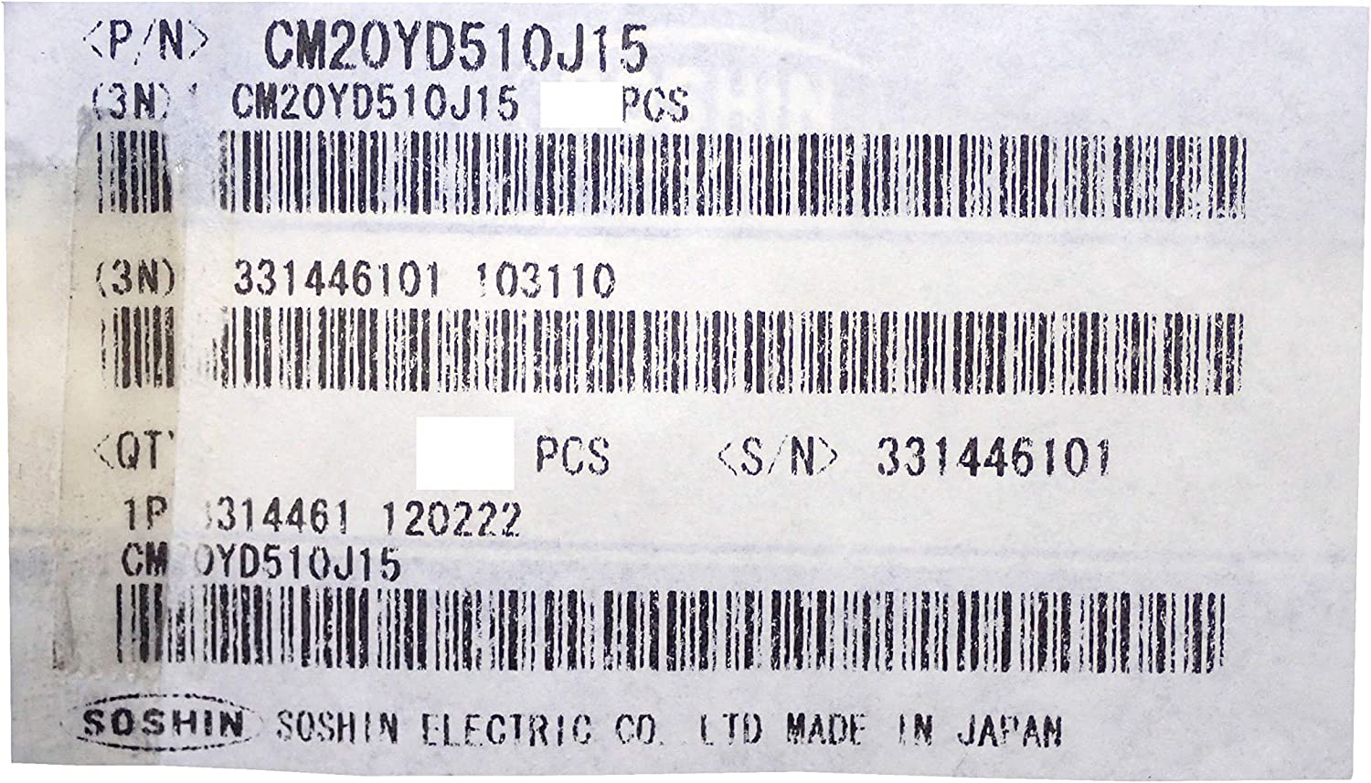 SOSHIN モールド マイカコンデンサ 1500WV DC 510pF (許容差±5%) CM20シリーズ CM20YD510J15 (2個 ...