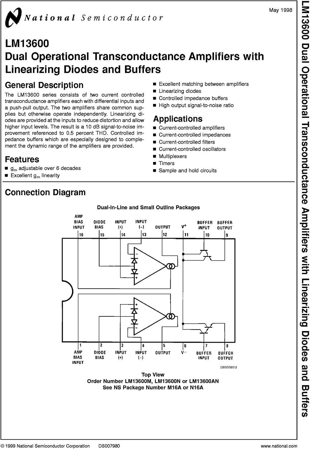 National Semiconductor Dual Operational Transconductance Amplifiers ...