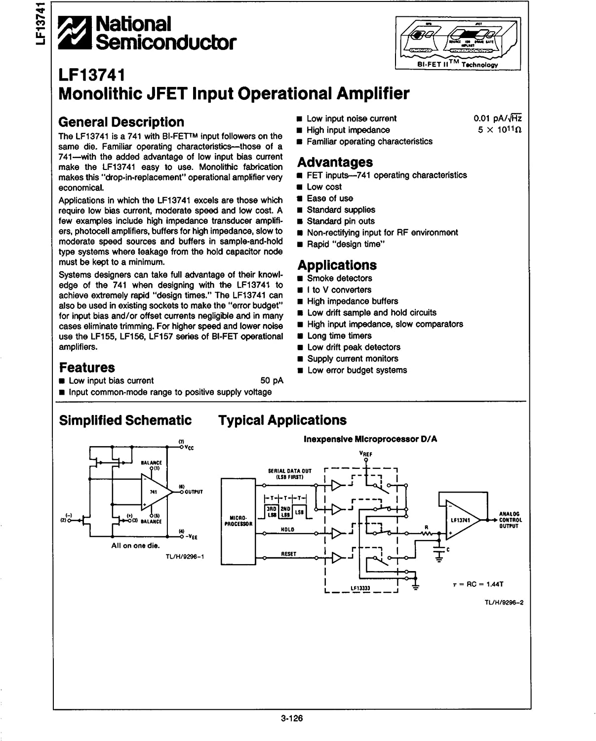 National Semiconductor オペアンプ Monolithic JFET Input Operational ...