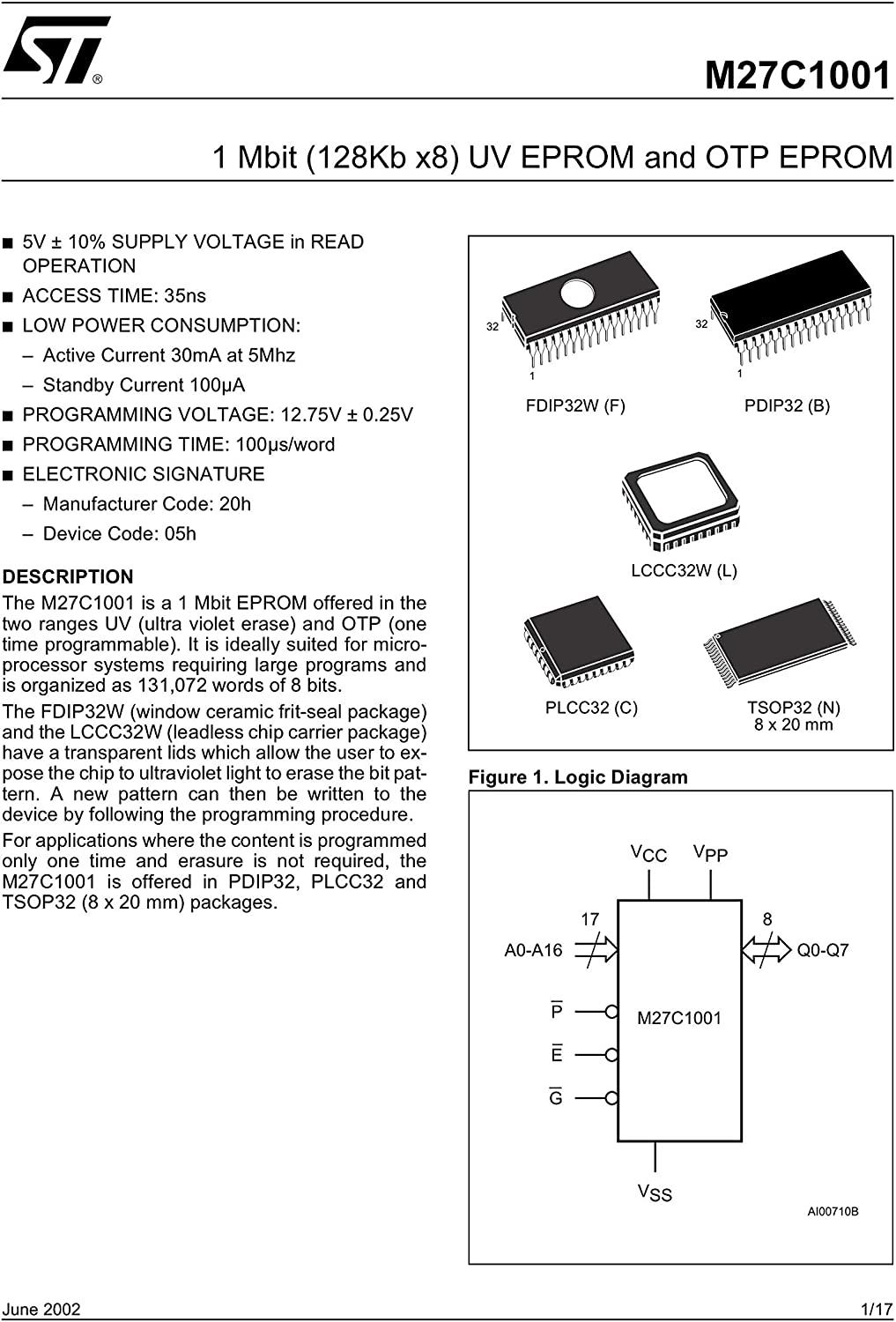 STMicroelectronics UV EPROM 1M M27C1001 M27C1001-12F1 | カテゴリ別,部品,半導体製品,マイクロプロセッサ | Buhieen.com
