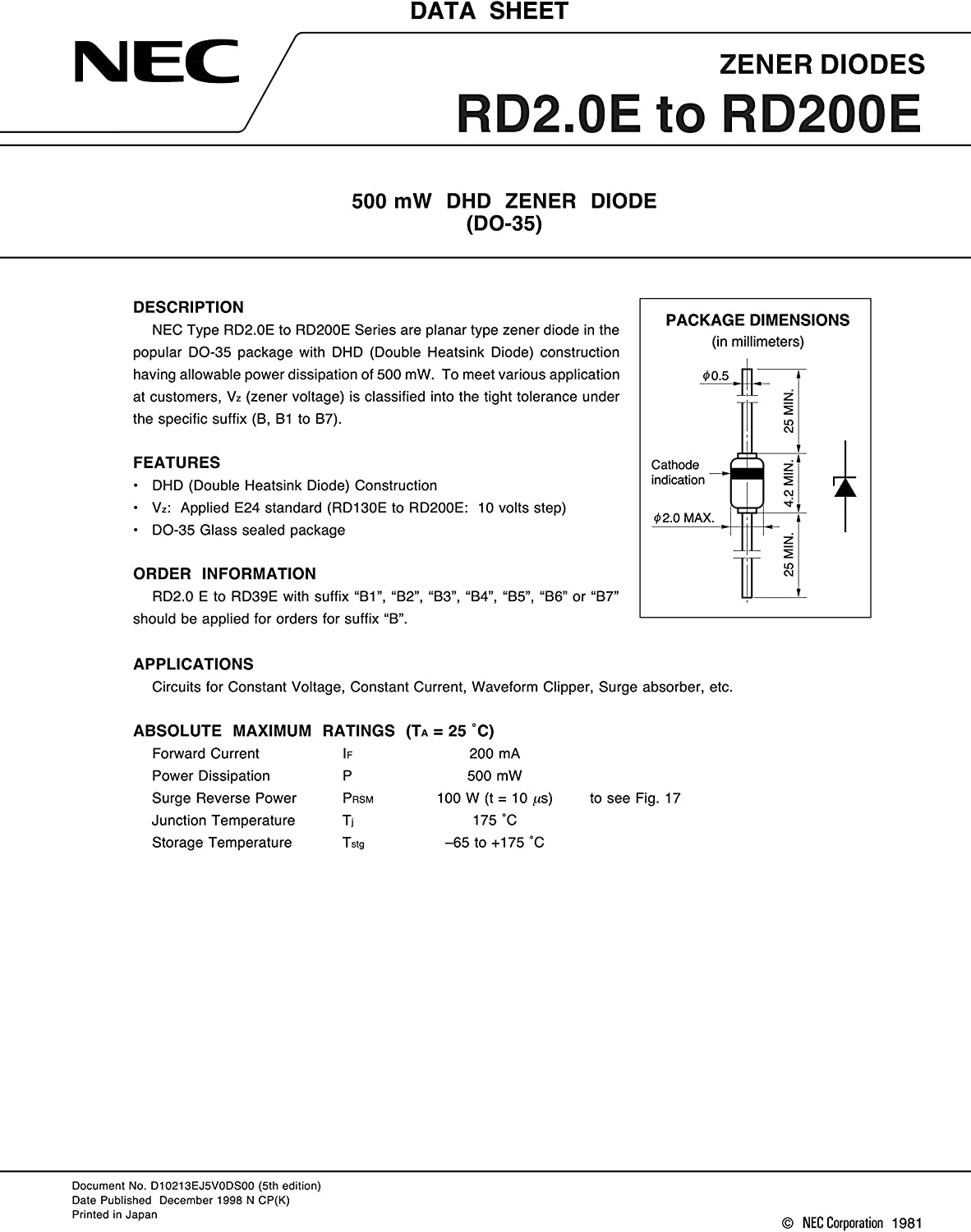 NEC ツェナーダイオード 6.2V RD6.2E-TB(B3) (5個セット) | カテゴリ別,部品,半導体製品,ダイオード | Buhieen.com
