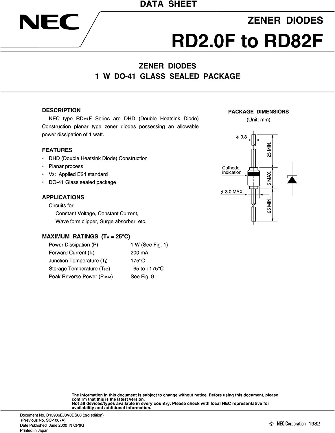 NEC プレーナ形 シリコン 定電圧 ツェナーダイオード 1W 36V RD36F-T7-AZ/JM(B2) (10本セット) | カテゴリ別,部品,半導体製品,ダイオード | Buhieen.com