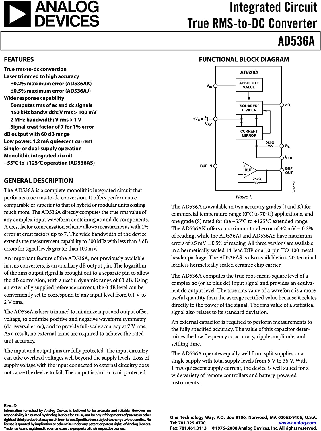 Analog Devices True RMS-to-DC Converter AD536AJH | カテゴリ別,部品,半導体製品,信号部品 ...