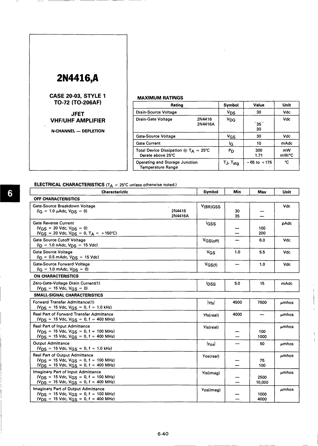 MOTOROLA N-CHANNEL JFET VHF/UHF AMPLIFIER 2N4416 | カテゴリ別,部品,半導体製品,信号部品 ...