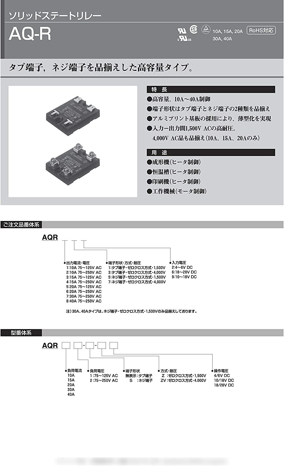Panasonic SSR ソリッドステートリレー タブ端子 ゼロクロス方式 1,500V 15A AQR412 | カテゴリ別,部品,制御 ...