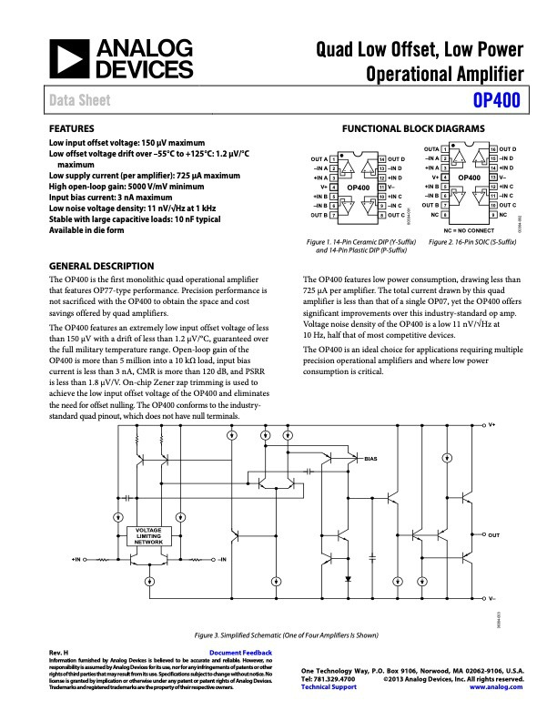 Analog Devices 低電力 オペアンプ Low Power Operational Amplifier OP400 OP400GP ...