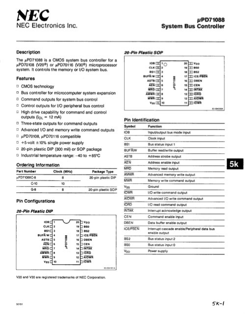 NEC SYSTEM BUS CONTROLLER D71088C UPD71088C-A | カテゴリ別,部品,制御部品,コントローラ | Buhieen.com