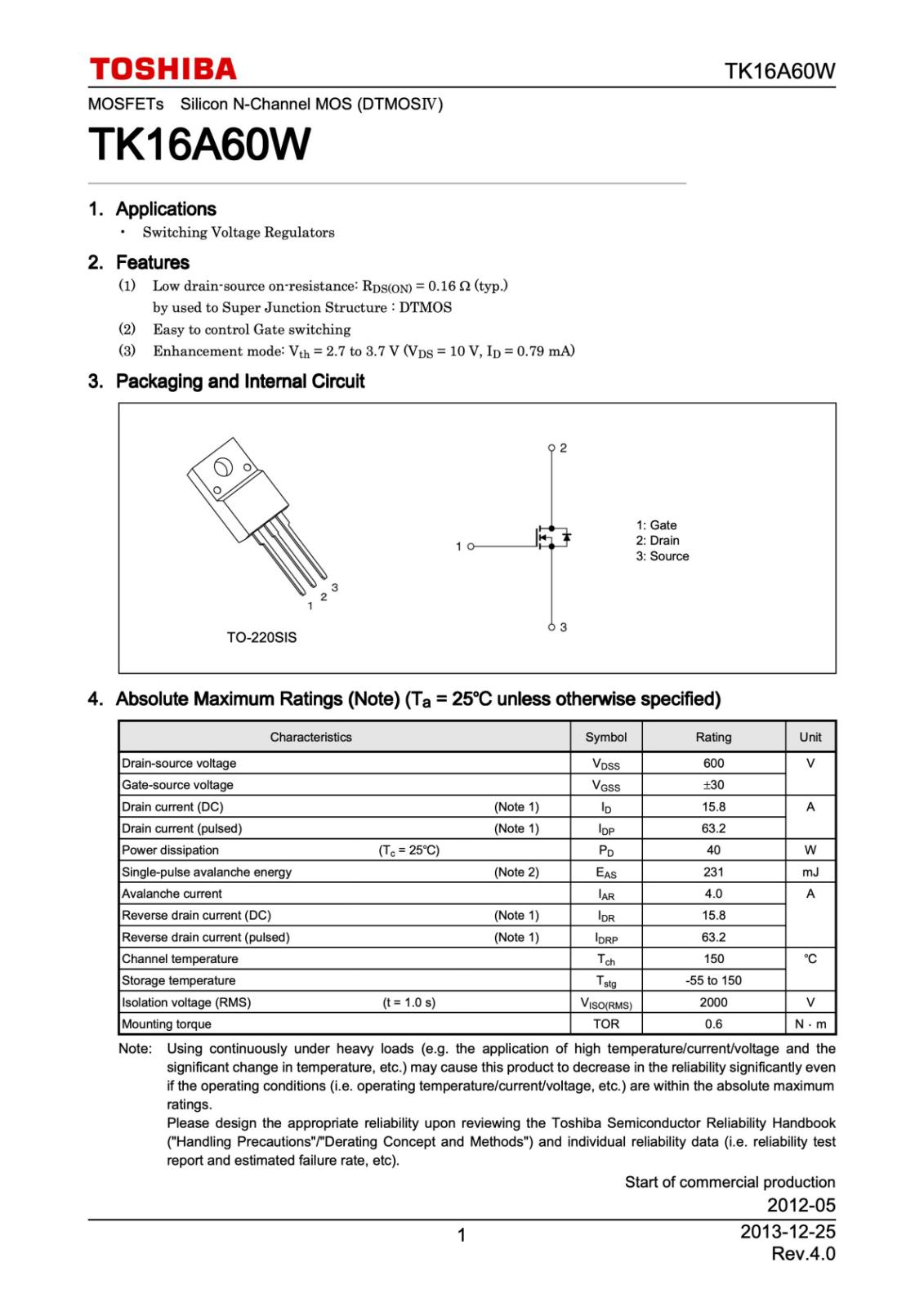 TOSHIBA N-Channel MOSFET トランジスタ 600V 15.8A K16A60W TK16A60W (5個セット) | カテゴリ別,部品,半導体製品,トランジスタ ...