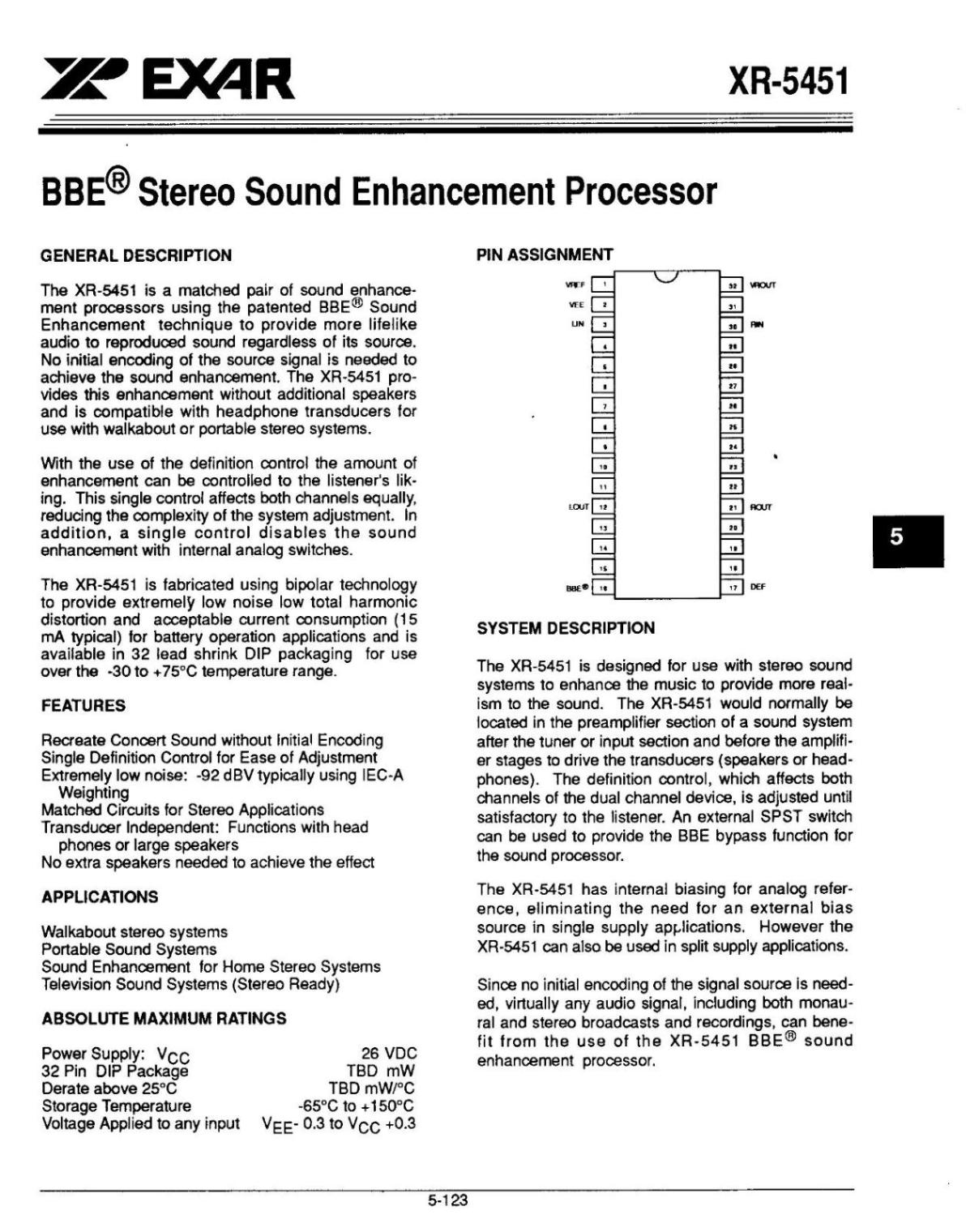 EXAR BBE Stereo Sound Enhancement Processor XR-5451CP | カテゴリ別,部品,半導体製品 ...