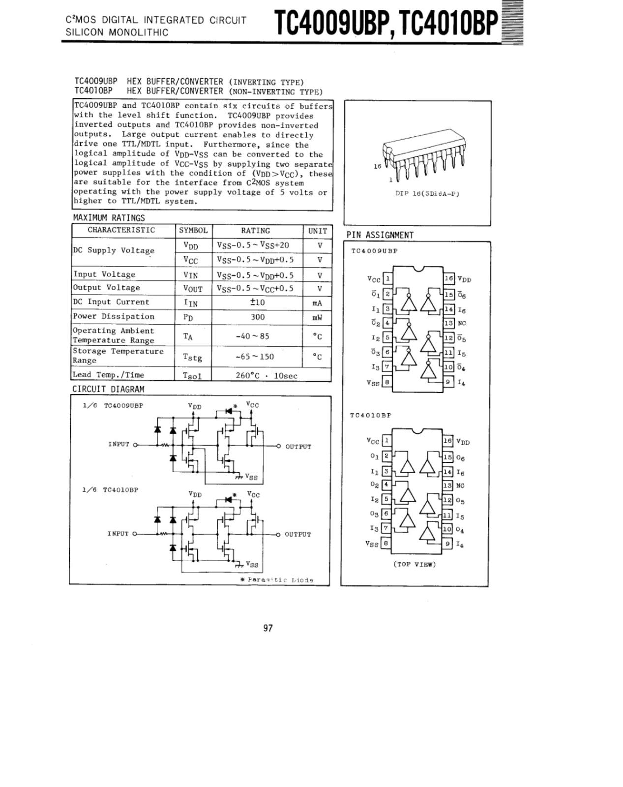 TOSHIBA Hex Buffer Converter INVERTING TYPE TC4009UBP (5個セット) | カテゴリ別 ...