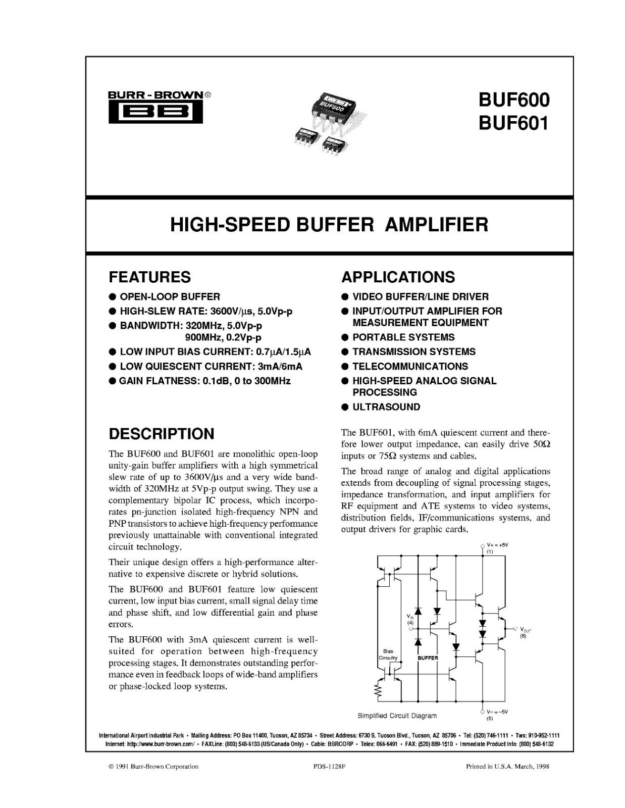 Burr Brown アンプIC バッファアンプ HIGH - SPEED BUFFER AMPLIFIER BUF601AU | カテゴリ別,部品,半導体製品,信号部品,アンプIC ...