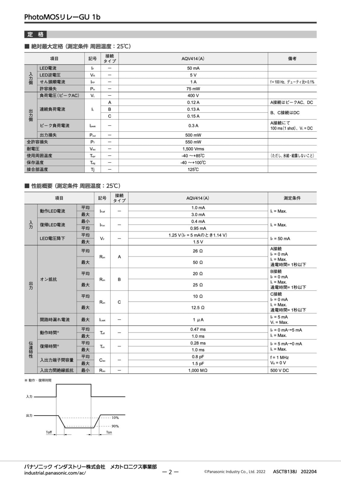 Panasonic SSR PhotoMOS AC/DC 兼用 リレー 400V 120mA AQV414 | カテゴリ別,部品,制御部品 ...