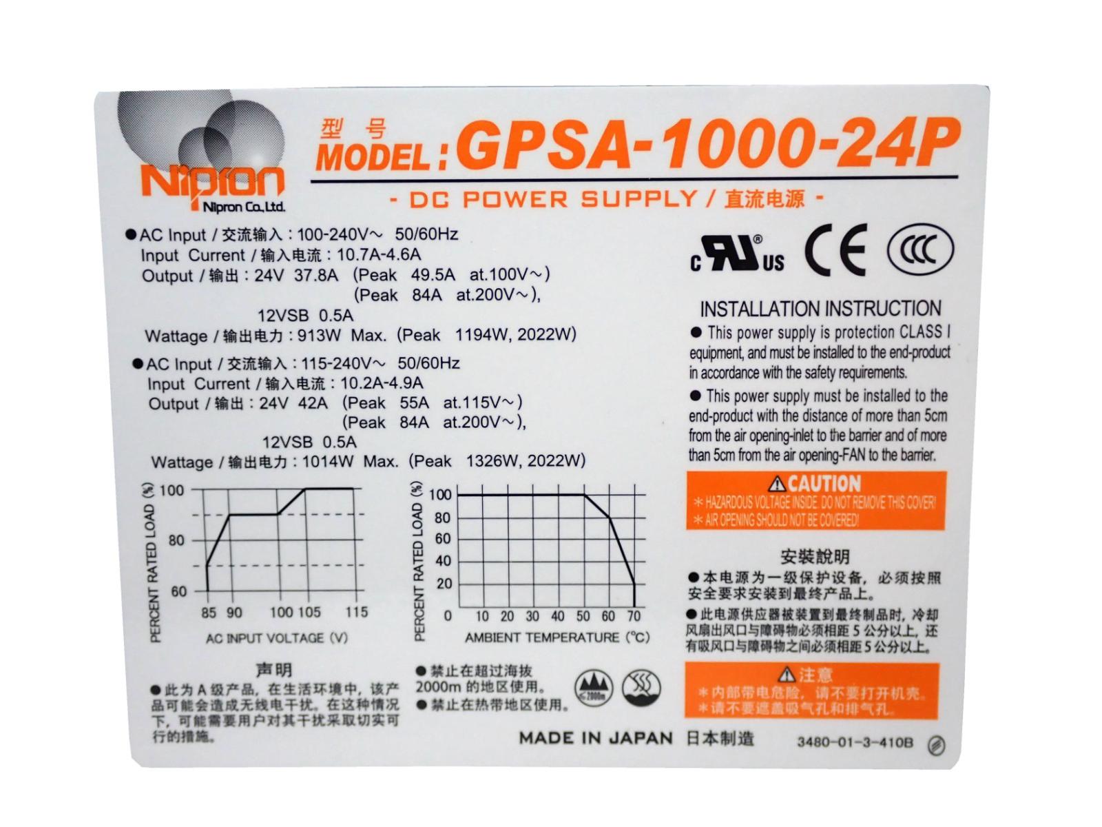 Nipron 単出力 大容量 電源 AC-DCコンバータ 1000W 24V GPSA-1000-24P-TES | カテゴリ別,部品,電源 ...