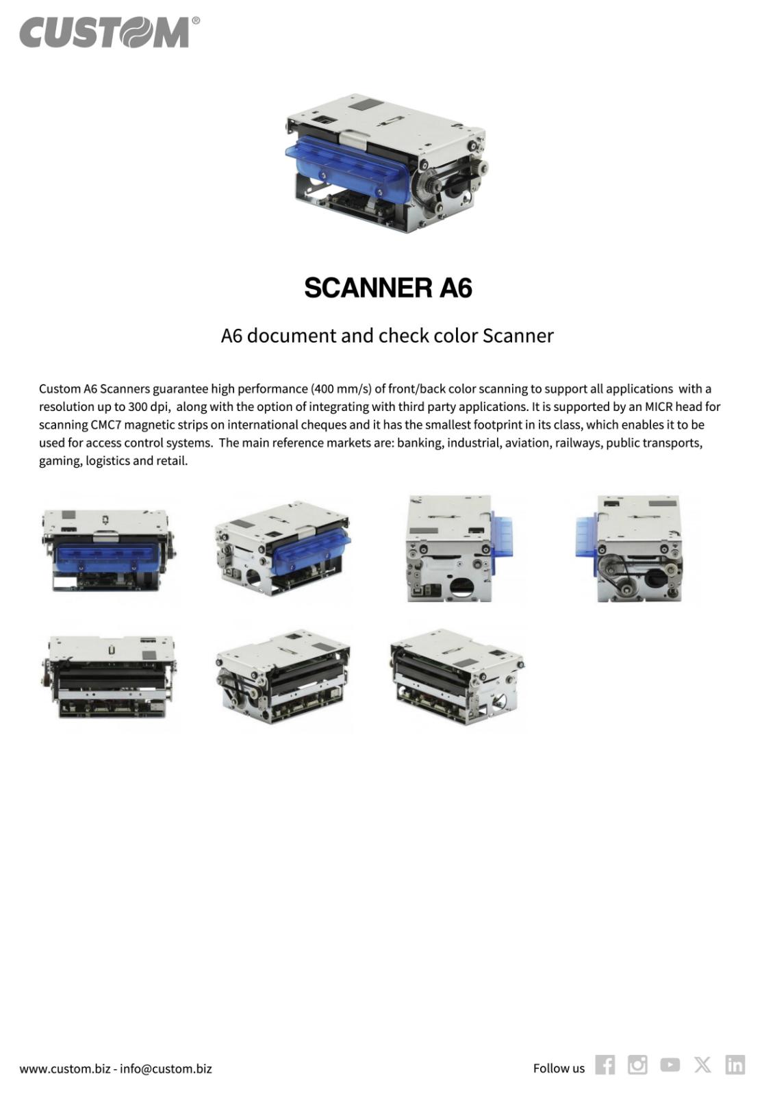 CUSTOM SCANNER A6 F/ R USB MSR ULTRASONIC DC24V 1.0A 産業用 スキャナー 修理 代替 交換 ...