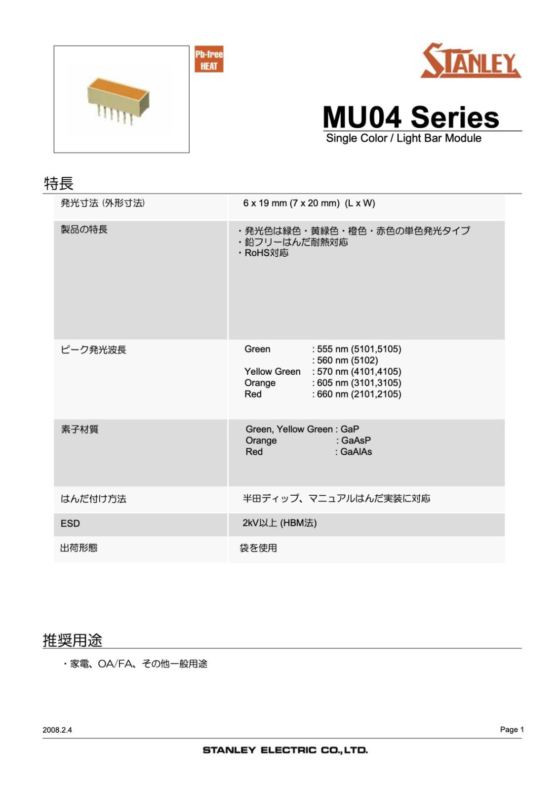 STANLEY 面表示 LED 赤 6X19 RED Single Color / Light Bar Module MU04-2101 (5 ...