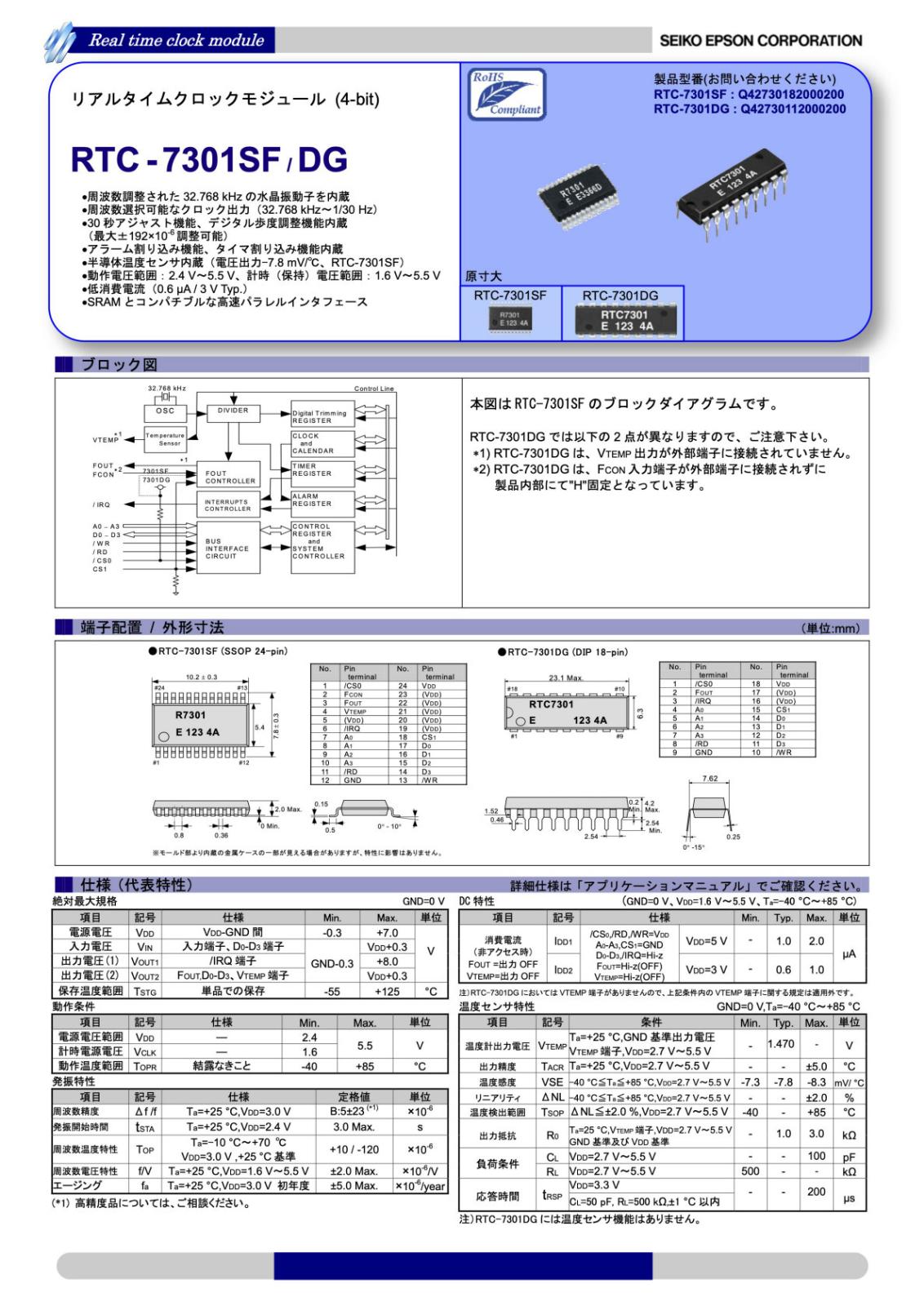 SEIKO EPSON RTC リアルタイムクロックモジュール 4-bit パラレル RTC-72423A RTC-72423A-L2 | カテゴリ別,部品,半導体製品,クロック・タイマー ...