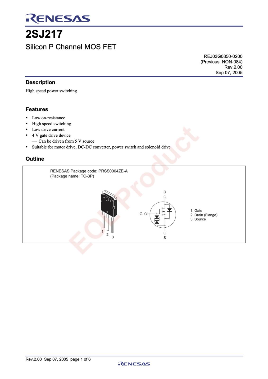 RENESAS Silicon P Channel MOS FET トランジスタ 2SJ217 | カテゴリ別,部品,半導体製品,トランジスタ ...