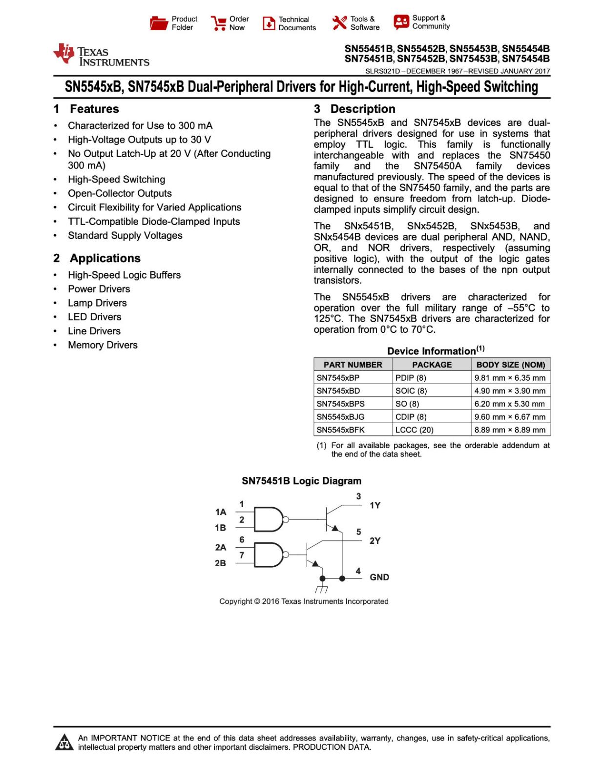 Texas Instruments ロジックIC Dual-Peripheral Drivers SN75451BP (5個セット ...